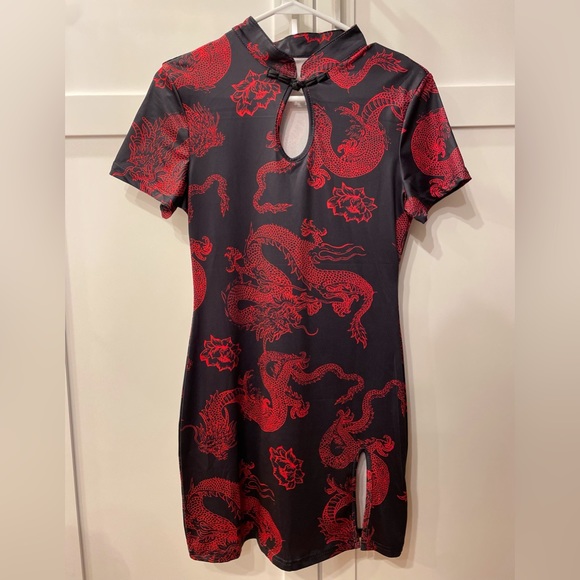 SHEIN | Dresses | Shein Chinese Dragon Print Side Split Qipao Dress ...